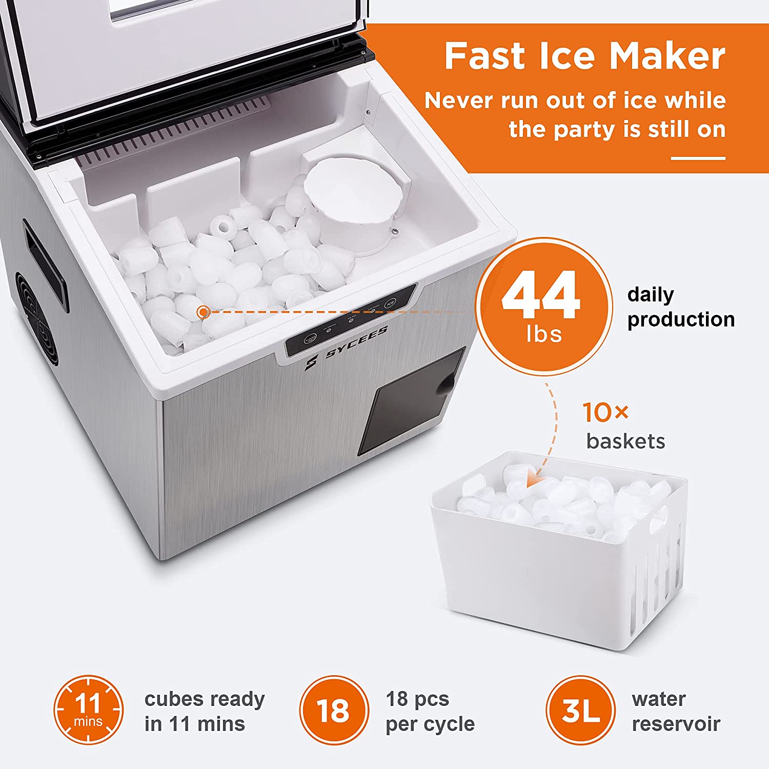 2-in-1 Countertop Ice Maker Machine & Ice Shaver - 44lbs/Day, 18 Ice C ...